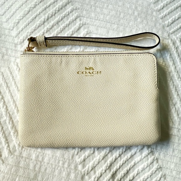 Coach | Bags | Coach Cream Leather Wristlet Bag | Poshmark
